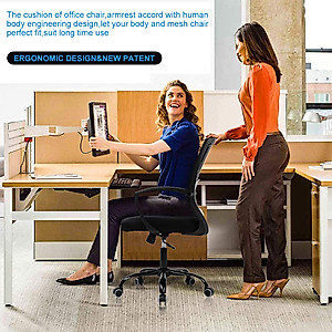 BestShop Ergonomic Office Chair Home Desk Chair Mid Back Mesh Chair Swivel Rolling Computer Chair Modern Task Chair Executive Chair with Armrests Lumbar Support for Women Men, White