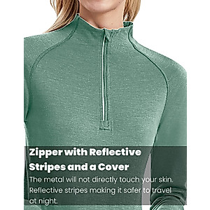 Iguana Women's 220 Midweight 100% Merino Wool Zip Neck Top Shirts Green