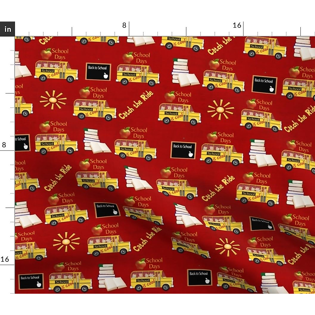 Spoonflower Fabric - School Bus Red Back to School Yellow Bear Transportation Printed on Petal Signature Cotton Fabric Fat Quarter - Sewing Quilting Apparel Crafts Decor