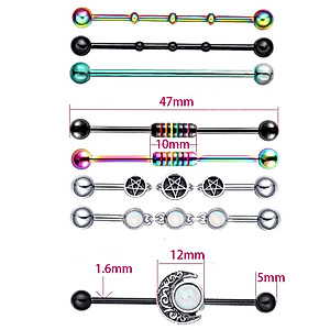 WASOLIE 316L Surgical Stainless Steel Industrial Bar Piercing 14G Straight Barbell Body Piercing Jewelry For Women Men