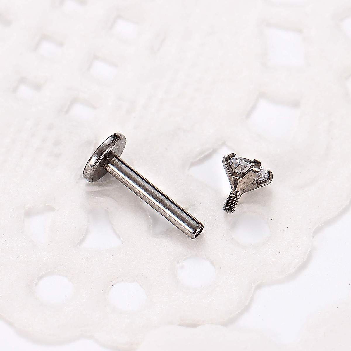 GAGABODY Forward Helix Earring 2/3/4mm Cubic Zirconia 3pcs G23 Titanium 16G 8mm Internally Threaded Labret Cartilage Tragus Monroe Lip Studs Piercing