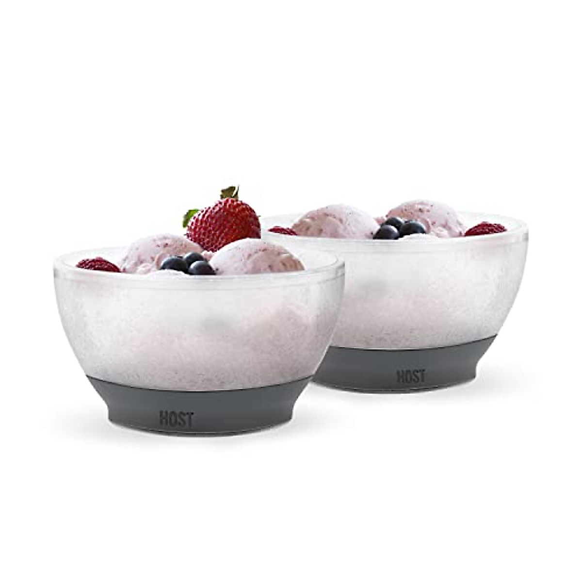 Host Ice Cream Freeze Bowl, Set of 2 Double Walled Insulated Freezer Gel Chiller Kitchen Accessory for Dessert, Dip, Cereal, with Comfort Silicone Grip, Plastic, Grey