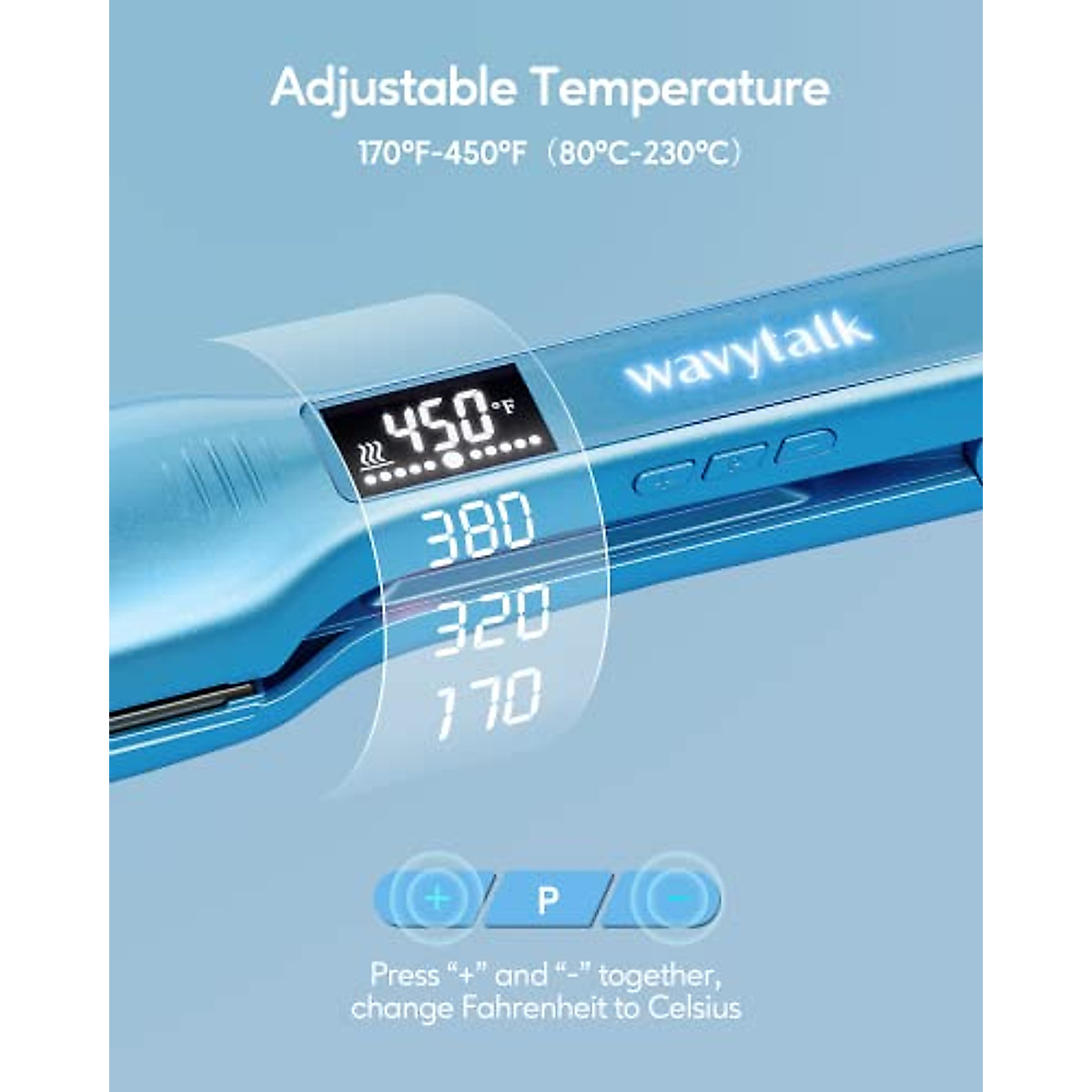 Hair Straightener, 1.75 Inch Wide Titanium Flat Iron for Hair, Professional Hair Straightener with Adjustable Temp(170 ℉-450℉ ), Fast Heat Up Dual Voltage Flat Iron(Blue)