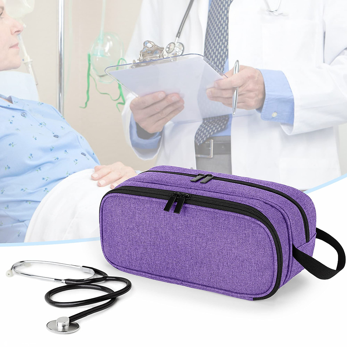 Trunab Stethoscope Carrying Case Hold 2 Stethoscopes or BP Cuffs, Compatible with 3M Littmann/MDF/ADC, Medical Case with Extra Pocket for Nurse Accessories, Essentials for Nurses, Doctors, Purple