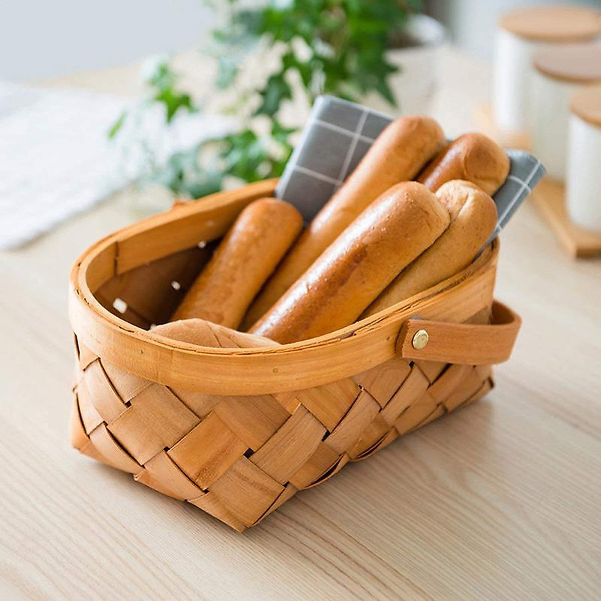 Jteyult Handmade Rattan Storage Container Storage Basket Wooden Storage Basket with Handle Storage Container
