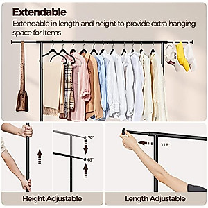Yaheetech Heavy Duty Clothing Garment Rack, Rolling Clothes Organizer with Lockable Wheels & Extendable Rod, Adjustable Clothes Rack for Hanging Clothes, Black