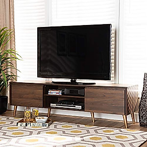 Baxton Studio Landen Mid-Century Modern Walnut Brown and Gold Finished Wood TV Stand