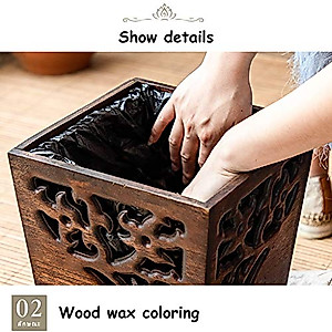 Liex- Waste Paper Basket Kitchen Trash Can, Multi-Functional Teak with Card Strip (Retro Waste Bin Flower Bucket Storage Box), Suitable for Bedroom Hotel (Size: 15 × 20 × 24cm)