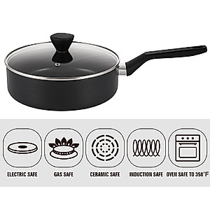 EPPMO Hard-Anodized Nonstick Saute Pan with Lid, Bakelite Handle, 3.2 Quart