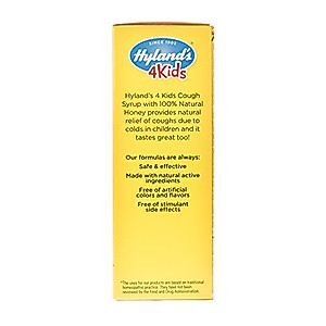 Cough Syrup for Kids Ages 2+ 100% Honey for Kids by Hyland's, Decongestant, Natural Relief of Cough and Chest Congestion, 4 Fl Oz