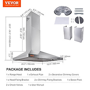VEVOR TD1775Y-AC-I1 Wall Mount Range Hood Ducted Kitchen Stove Vent, Silver