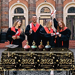 HAKOTI Graduation Party Decoration Black Gold Graduation Tablecloth Disposable Rectangular Table Cover for 2023 Graduation Decoration,Dinner Decoration,2023 Graduation Party Supplies (Black and Gold)