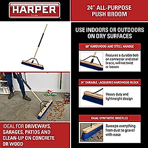 Harper 20201044 24 in. Indoor/Outdoor Dry All-Purpose Push Broom with Dual Bristles, for Dust, Gravel, Debris