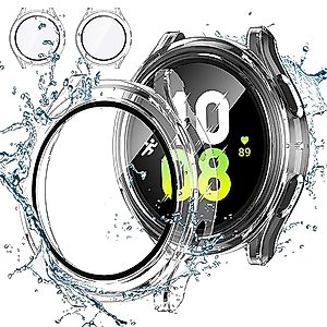 Tensea for Samsung Galaxy Watch 5 2022 & 4 2021 Waterproof Screen Protector Case 44mm Accessories, Protective Face Cover for 44 mm, Hard Bumper Built-in Tempered Glass Film Women Men
