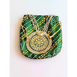 Potli Bag For Woman Ethnic Bandhej Polti Bag, Elegant Evening Wedding Party Purse For Women's BY PANACHE MERCHANT (Green)