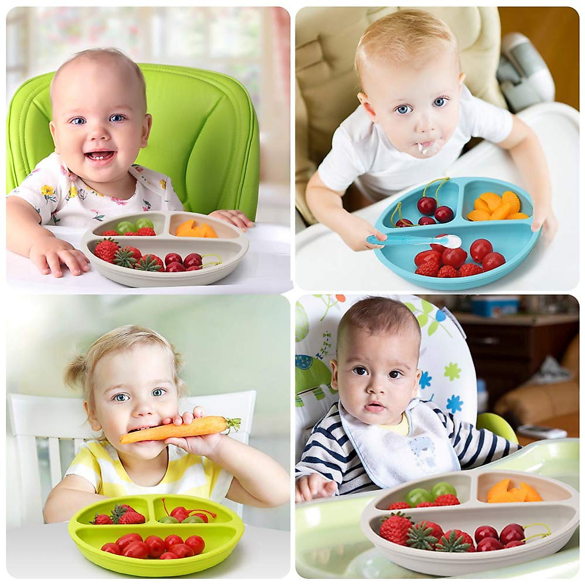KingKam Kids Divided Plates -100% Safe BPA Free Soft Silicone Baby Toddler Plate, Dishwasher-Microwave Safe & Unbreakable Feeding set