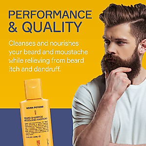 SEVEN POTIONS Beard Shampoo for Men — Gentle, Cleansing Wash for a Clean, Itch-Free Beard — Natural, Vegan, Cruelty-Free — (Woodland Harmony, 3.4 Fl Oz)