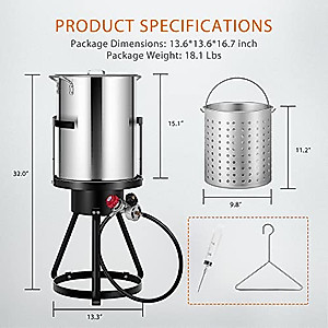 VIVOHOME 30 Qt. Aluminum Turkey Deep Fryer Pot with Injector Thermometer Kit and 54, 000 BTU Outdoor Propane Stove Burner Stand for 20 Lbs Turkey