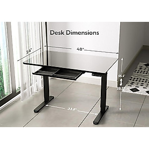 INNOVAR Glass Standing Desk with Drawers, 48×24 Inch Adjustable Stand Up Desk, Quick Install Home Office Computer Desk, Black