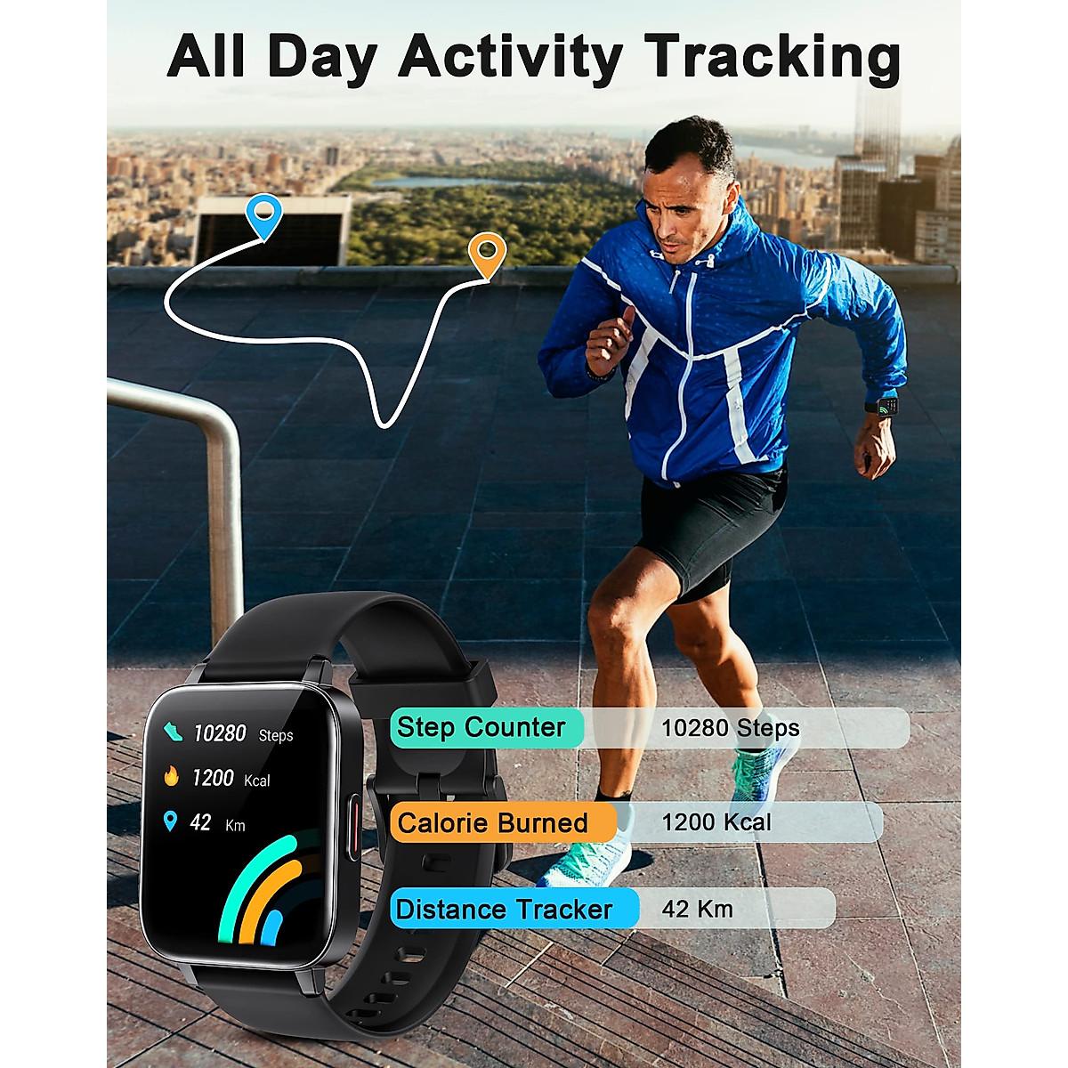 Smart Watch Android Fitness Tracker: 1.7" Smartwatch with Heart Rate SpO2 Sleep Monitor for Men Women, 5ATM Swimming Waterproof Fitness Watches for Android Phones & iPhone Compatible, 112 Sports Modes