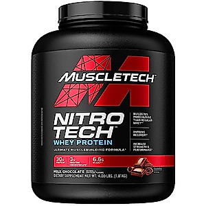 Whey Protein Powder | MuscleTech Nitro-Tech Whey Protein Isolate & Peptides | Milk Chocolate, 4 Pound (Pack of 1), 40 Servings