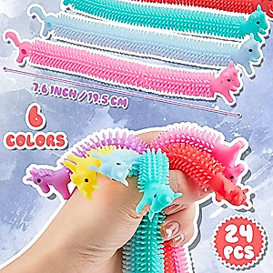 CLUEWR 24 Pack Stretchy String Fidget Toys, Unicorn Sensory Noodle Strings Textured Worm String Easter Egg Fillers for Kids Adults Stress Relief, Party Favors, Christmas Stocking Stuffers