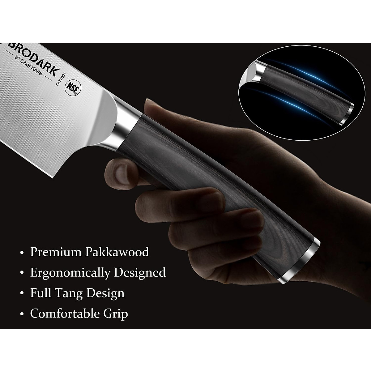 BRODARK Kitchen Knife Set, Ultra Sharp 15 Pcs Knife Set with Block, Full Tang Chef Knife Set, High Carbon Stainless Steel Knife Block Set with Sharpener, Wooden Handle