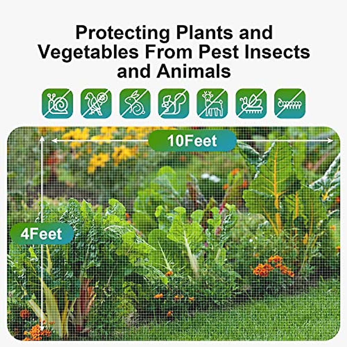 Garden Netting Pest Barrier: 4'x10' Fine Bug Netting for Garden Protection Row Cover Raised Bed Screen Mesh Greenhouse Mosquito Net, Protecting Tree Plants Vegetable Flowers Fruits