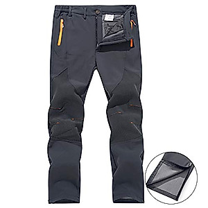 NAVEKULL Men's Ski Snow Pants Fleece Lined Windproof Waterproof Outdoor Snowboard Trousers Winter Warm Soft Shell Hiking Camping Fishing Climbing Travelling Black Grey Pants With Zipper Pockets