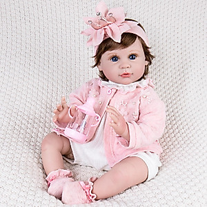 Aori Reborn Baby Dolls - 22 inch Lifelike Realistic Baby Girl Doll with Feeding Toy Accessories for Kids 3+