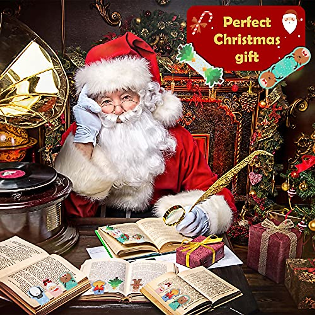 36 Pieces Christmas Magnetic Bookmarks Bulk Double Sided Page Marker Cute Santa Snowman Pattern Bookmarks Xmas Page Clips for Kids Winter Holiday School Gift