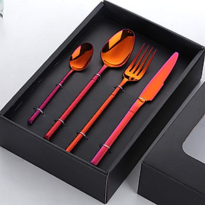 Buyer Star 20-Piece Silverware Set, Orange Flatware Cutlery Set, Stainless Steel 18/10 Utensil Forks Spoons Knives Set Service for 5 with Gift Box, Mirror Polished, Dishwasher Safe