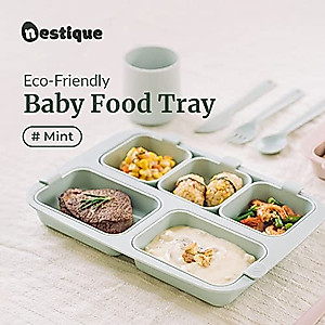NESTIQUE Silicone Plates for Baby & Toddlers, Divided Plates Design | Microwave & Dishwasher Safe, BPA Free Toddler Plates, Baby Food Tray | Baby Kids Modular Plates Mint