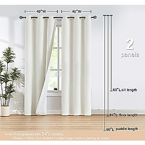 White Full Blackout Curtains for Living-Room with White Coating, Linen Textured Thermal Insulated Window Treatment Set for Bedroom Guest Room Hotel Energy Saving Curtain Panels Grommet Top 40"x84" 2pk