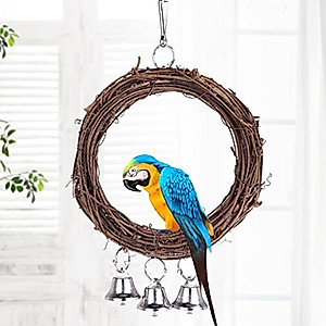 Balacoo Parakeet Decorated Garland Parrot Bird Perches Parrot Rattan Twig Bungee Bird Toy with Bell Wreath Swing Perch Hanging Climbing Chews Toy Garden Porch Wind Chime Climbing Toys Climbing Toys