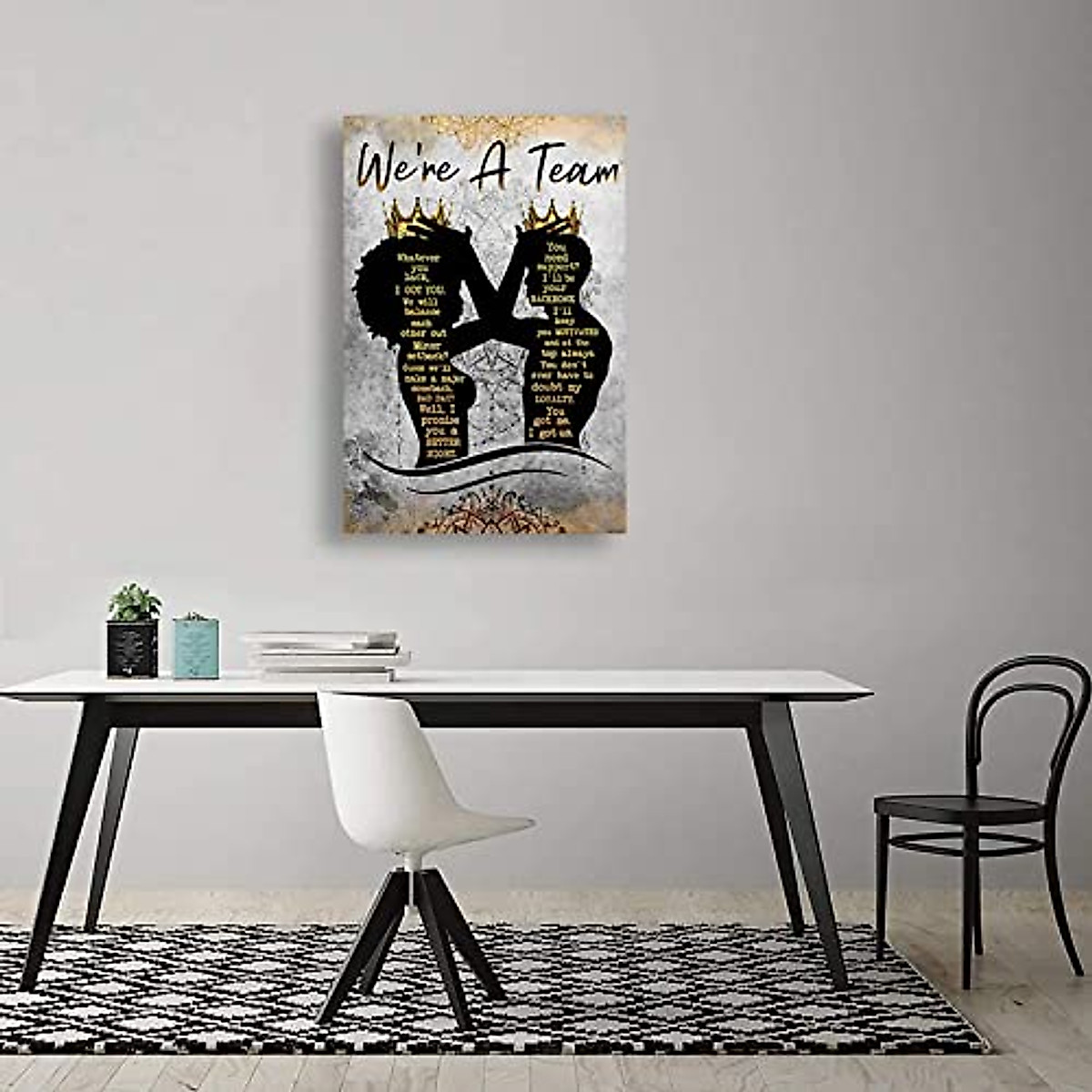 African American Wall Art Black King And Queen Canvas Print Painting Picture Artwork Black Girl Inspirational Quotes Wall Decor For Living Room Bedroom Office Home Decor Framed Ready To Hang 16x24Inch