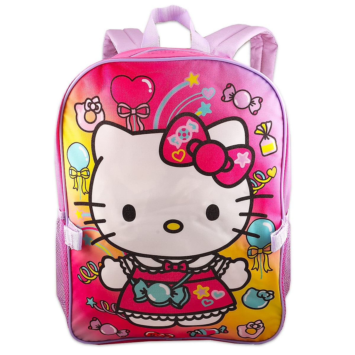 Hello Kitty Backpack Lunch Box for Girls, Kids ~ 4 Pc Bundle with 16" Pink Hello Kitty School Bag, Lunch Bag, Stickers, More (Hello Kitty School Supplies Stuff)
