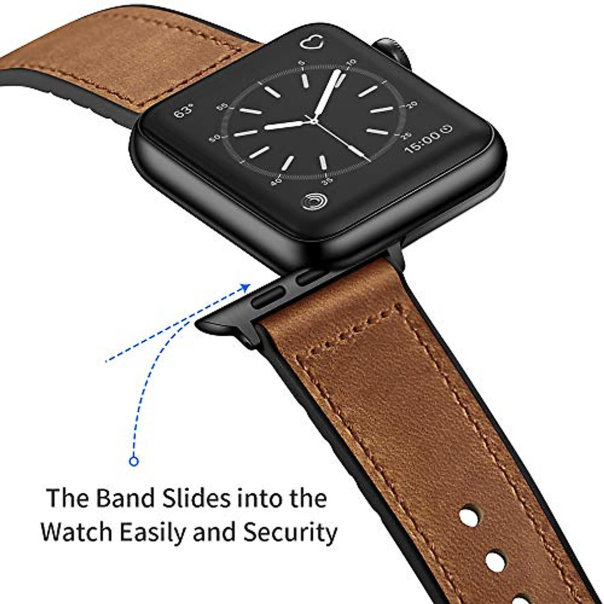 OUHENG Compatible with Apple Watch Band 49mm 45mm 44mm 42mm, Sweatproof Genuine Leather and Rubber Hybrid Band Strap for iWatch Ultra Series 8 7 6 5 4 3 2 1 SE2 SE, Brown Band with Black Adapter