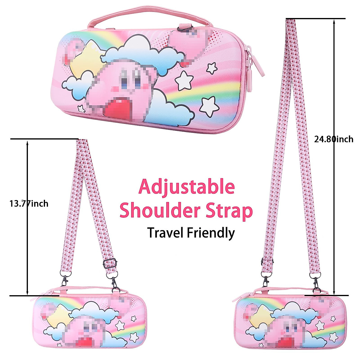 TIKOdirect Carrying Case for Nintendo Switch & OLED Mode, Cute Portable Travel Bag in Newest Updated Design of Pink Interior with an Adjustable Shoulder Strap, Pink Kirby