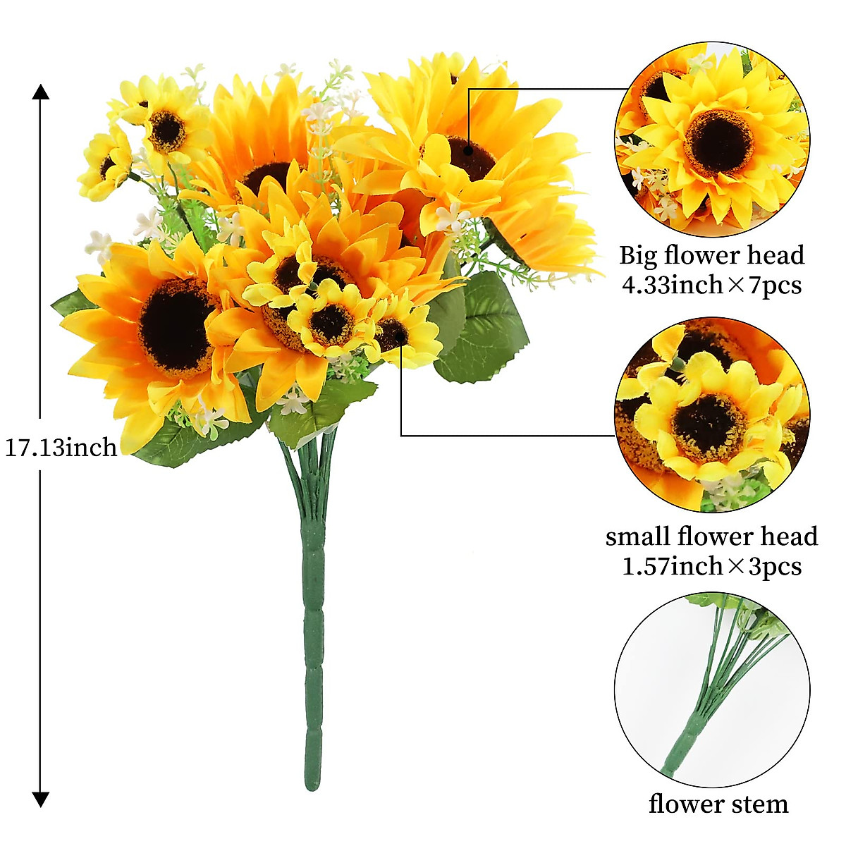 Levana.m Artificial Sunflowers Bouquet with Stems Silk Sunflowers Fake Yellow Flowers for Wedding DIY Garden Craft Art Home Decor Birthday Party Outdoor Decor