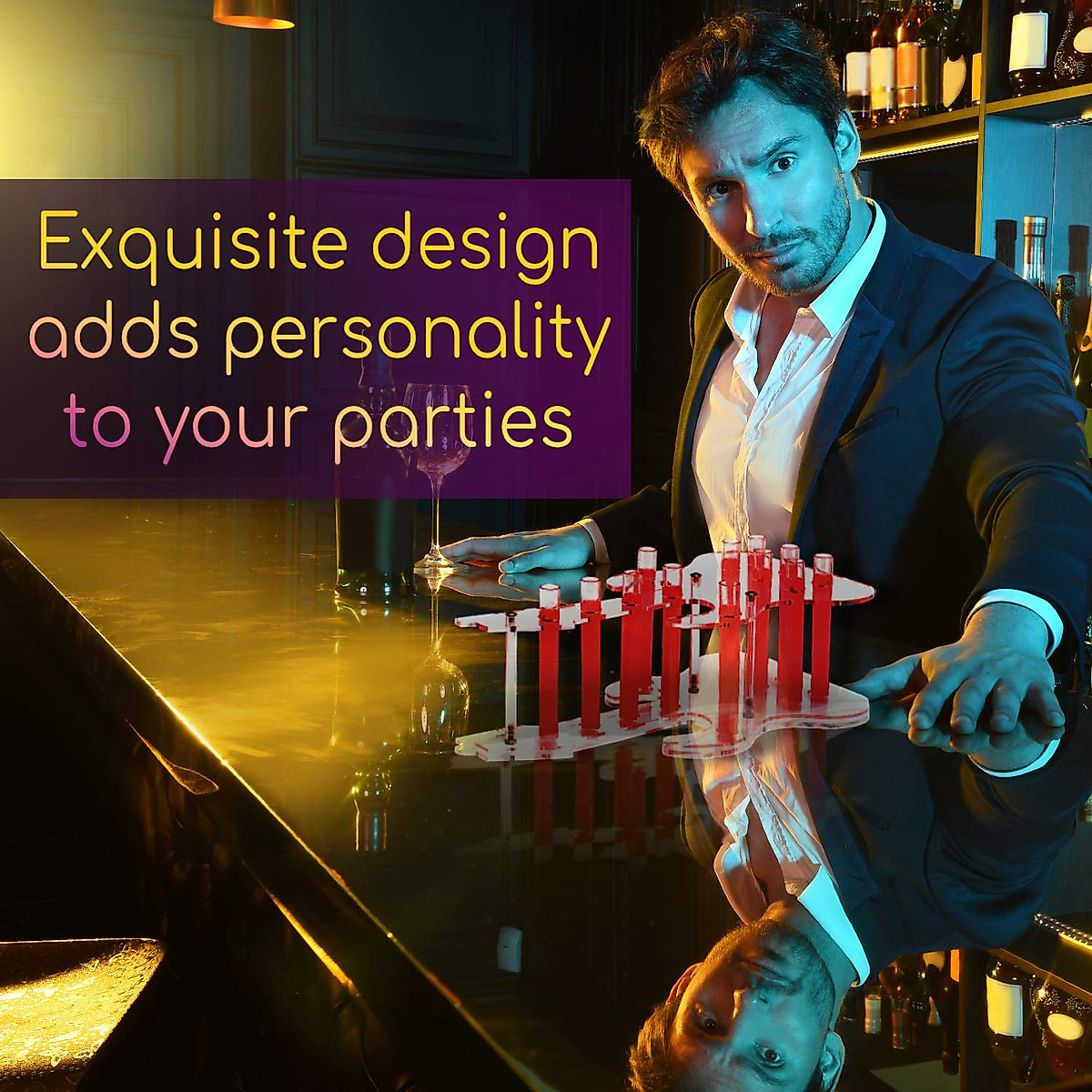 Shot Glass Set for Party- Guitar Shot Glass Holder Perfect for Bar Set Tray- Great for Tequila Shot Set or Whiskey Tray- Shot Caddy Comes with a Set of 12 Viles