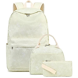 Bluboon Teen Girls School Backpack Kids Bookbag Set with Lunch Box Pencil Case Travel Laptop Backpack Casual Daypacks (Beige)
