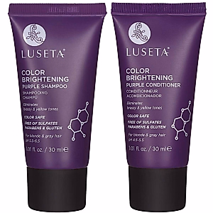 Luseta Color Brightening Purple Shampoo and Conditioner Travel Kit for Blonde and Gray Hair -Infused with Cocos Nucifera Oil to Help Nourish, Moisturize and Condition Hair, 2x1.01oz