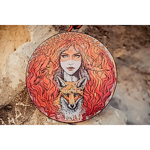 Shaman Vegan "Red Fox Spirit" Drum 20'' | Sound Healing Tool | Tunable Membrane | Vixen Totem Frame Drum | Music Therapy Instrument | With a Soft Protecting Bag