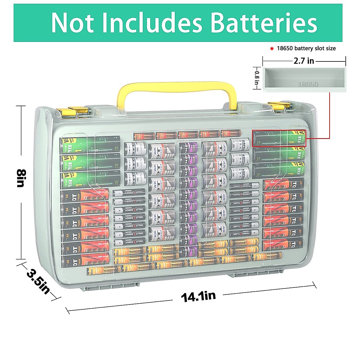 Large Capacity 269 Battery Organizer Storage Case with Tester, Double-Side Battery Holder Container for AA AAA AAAA C D 9V Lithium 3V CR123 CR2032 CR1632 18650 Batteries(Box Only) (Grey)