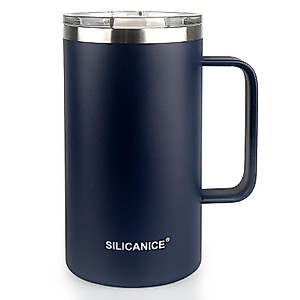 SILICANICE 24 oz stainless steel glass with handle double-wall insulation, easy to hold and clean, suitable for coffee, beverages, cola, protein powder, beer Navy