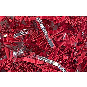 MagicWater Supply Crinkle Cut Paper Shred Filler (1/2 LB) for Gift Wrapping & Basket Filling - Red & Silver