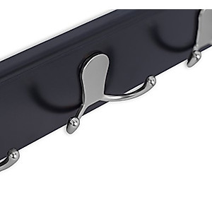 BIRDROCK HOME Dual Hook Coat Rack - 6 Dual Hooks - Wall Mounted Hat Key Rack Rail - Satin Nickel Hooks - Black Pine Bathroom Rail