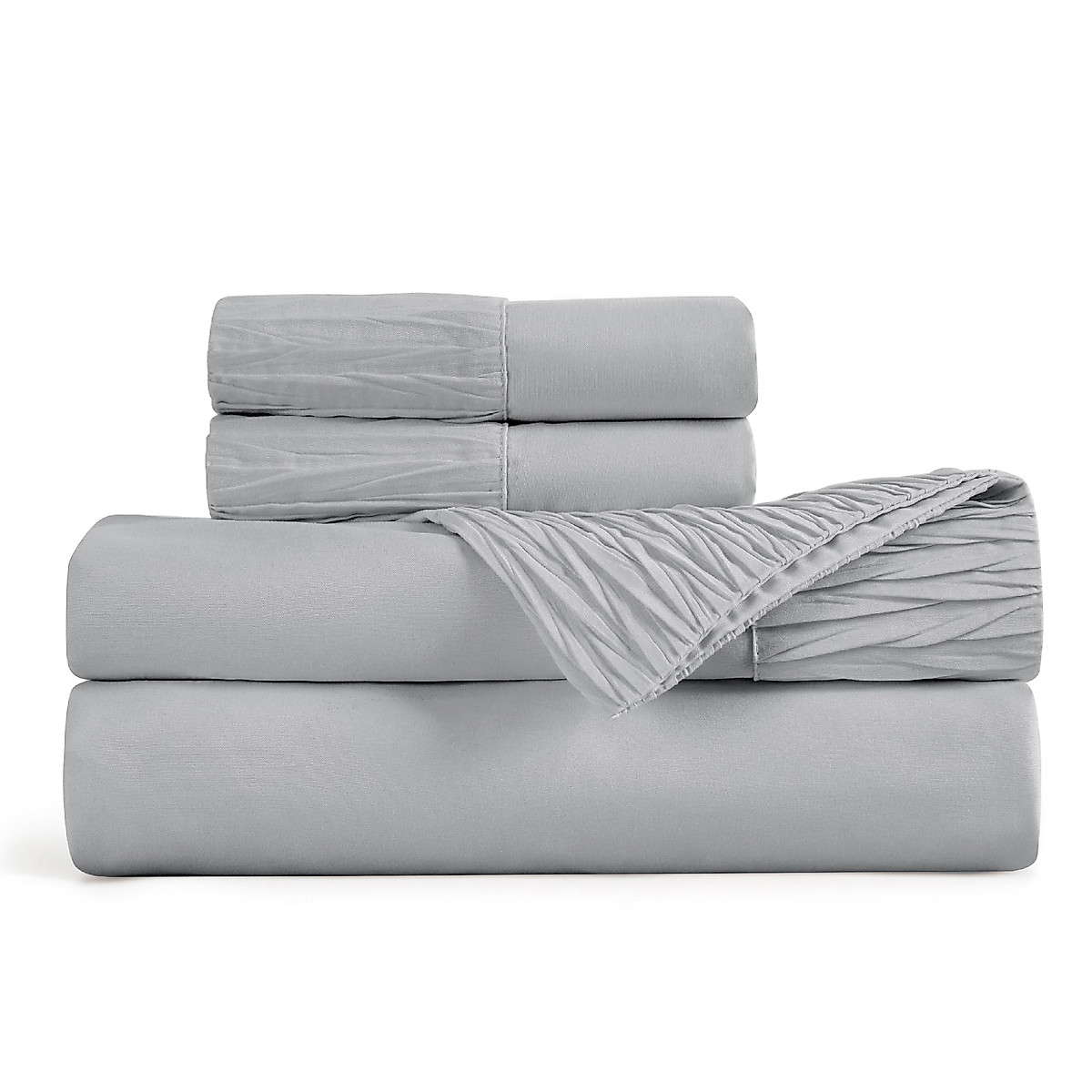 Bedsure King Size Sheets Set - 4 Pieces Soft King Sheets - Breathable & Cooling - Hotel Luxury - Easy Care Polyester Microfiber Bedding for Women, Men, Grey