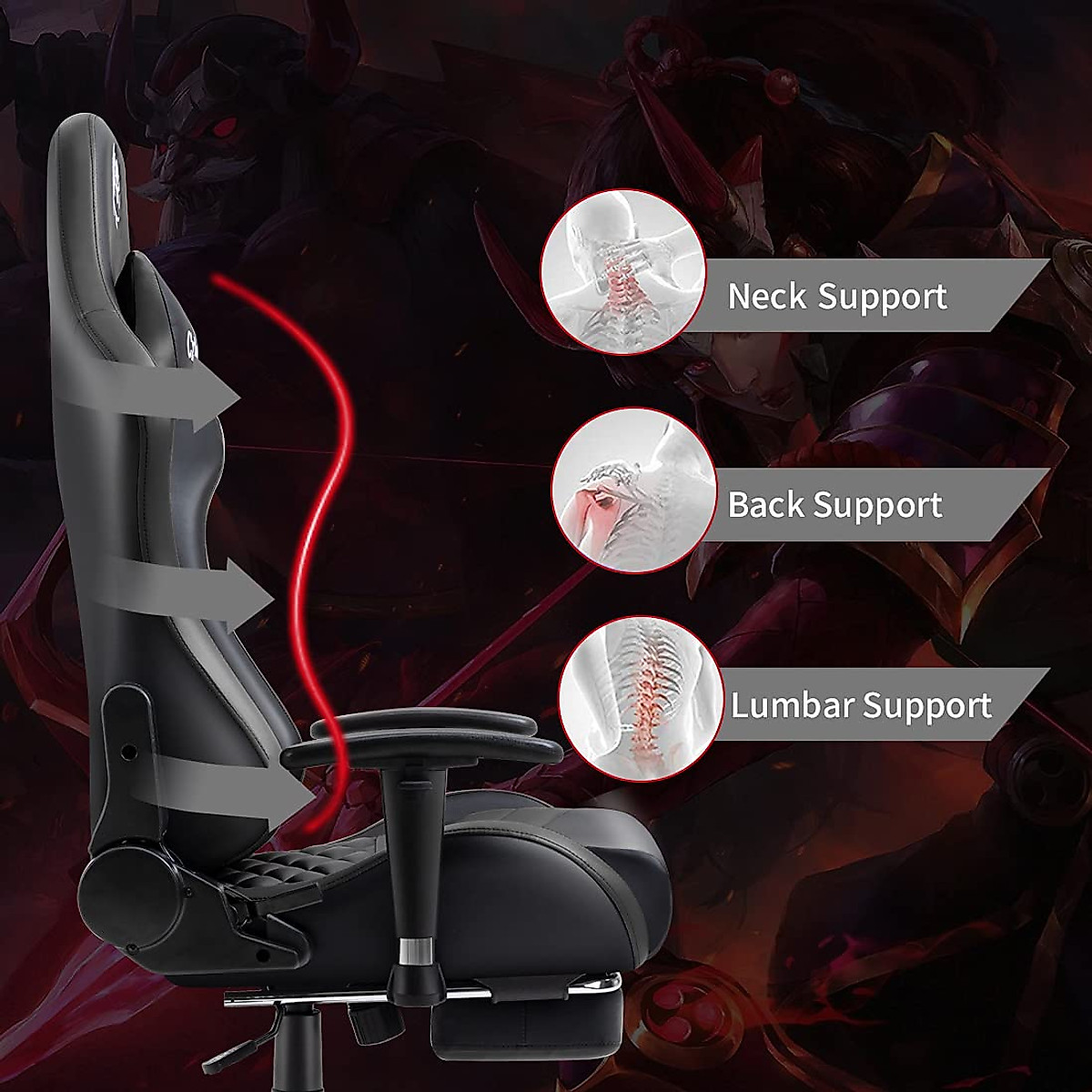 Czlolo Gaming Chair with Footrest and Massage, PU Leather Video Game Chair Racing Style Gaming Computer Chair, High Back Adjustable Recliner Gamer Chair for Adults, Black
